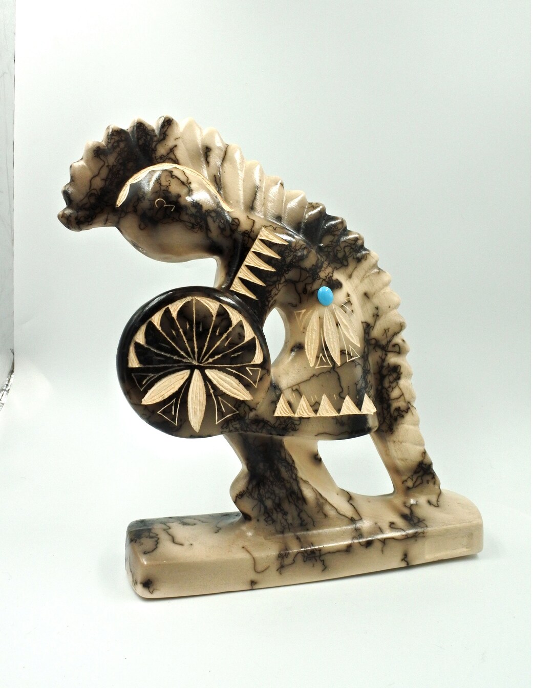 Native American Pottery Shield Warrior Sculpture Horse Hair With ...