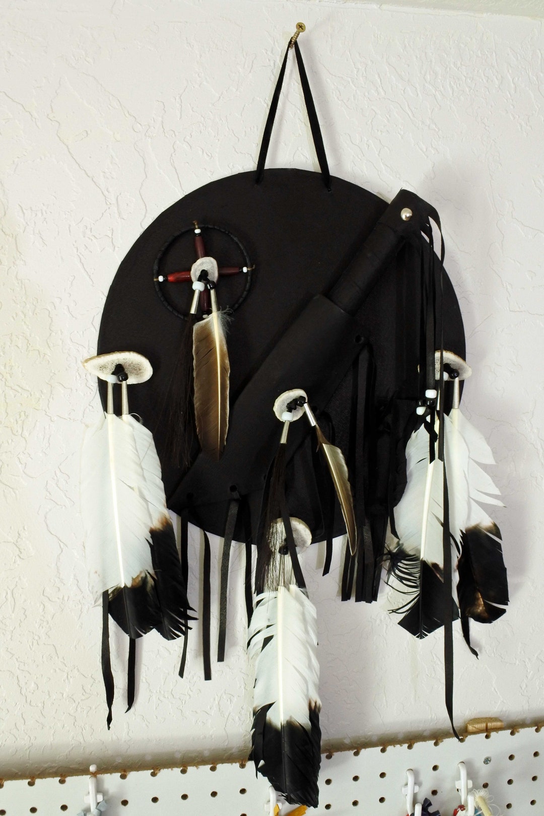 Native American Navajo Handmade Shield With Bone Knife Medicine Wheel ...