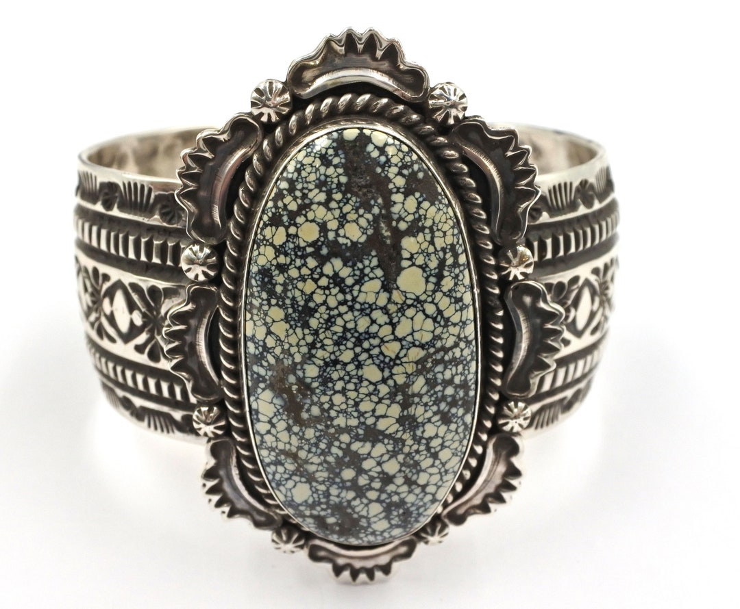 New Lander Turquoise Webbed Old Stock Navajo Handmade Sterling Silver ...