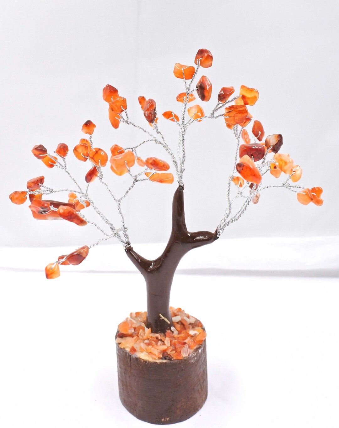 Gemstone Tree Wire Wrapped Crystal Tree Round Wooden Base, Size Approx ...