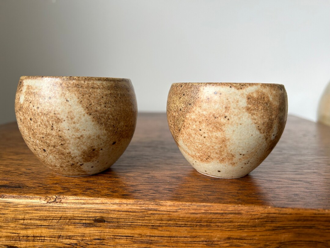 Vintage Australian Pottery a Pair of Speckled Spotted Stoneware Cups ...