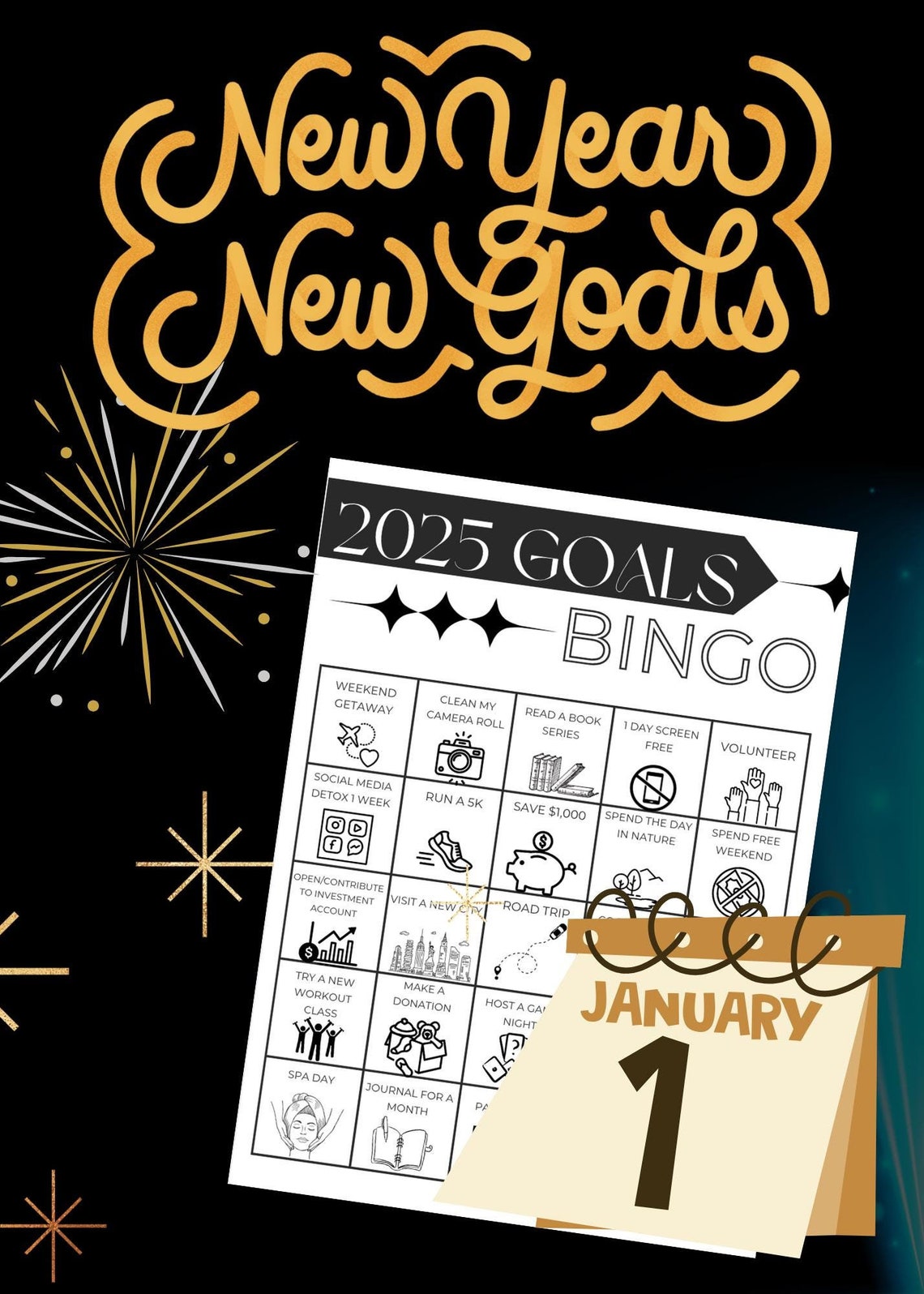 EDITABLE 2025 Bingo Vision Board | Goal Board - Etsy