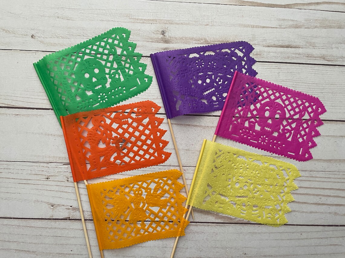 Mini Papel Picado Flags on a Stick Mexican Day of the Dead - Etsy