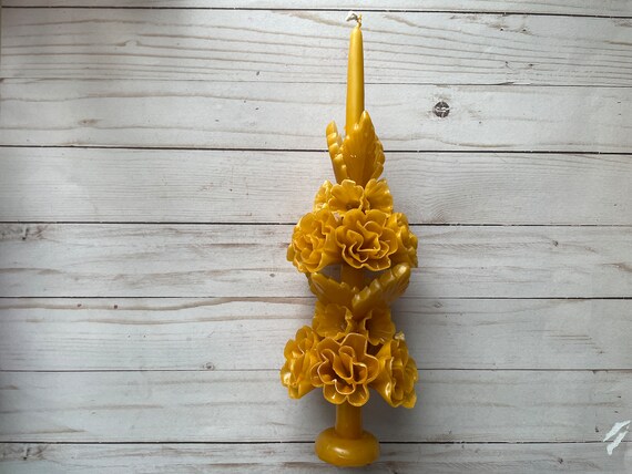 Large Day of the Dead Marigold Mustard Color Mexican Artisan Candle ...