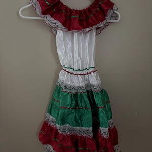 Satin Tricolor Mexican Dress With Elastic Ruffled Shoulders ...