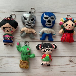 Mexican Plush Keychain Dolls Frida Luchador El Santo Blue - Etsy