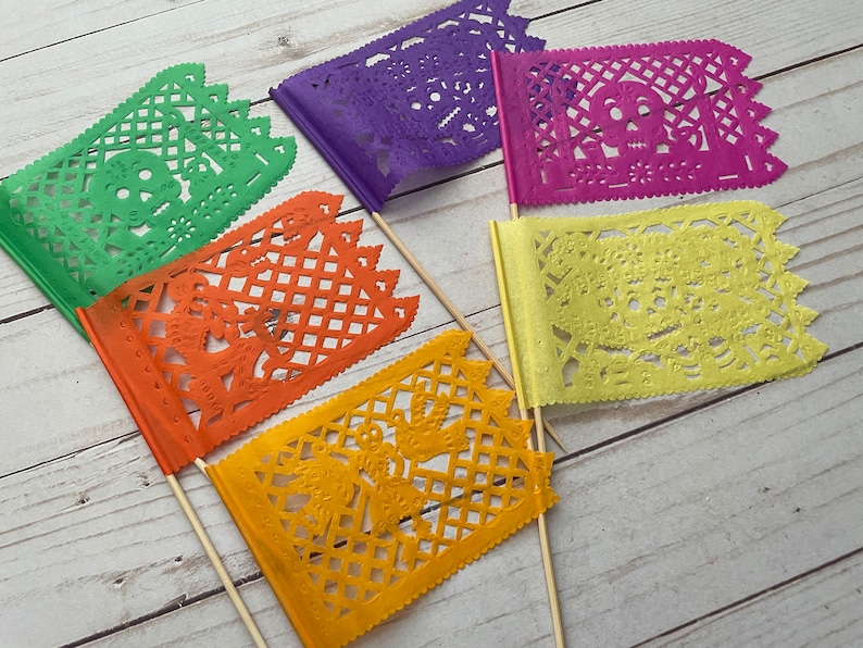 Mini Papel Picado Flags on a Stick Mexican Day of the Dead - Etsy