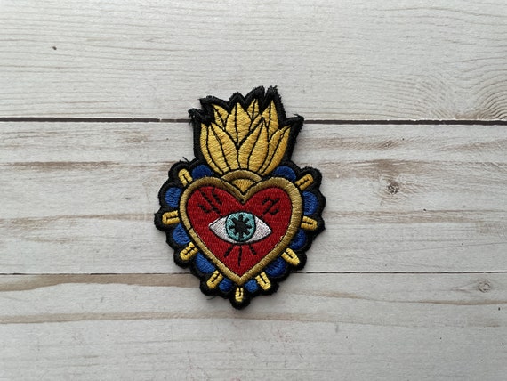 Mexican Sacred Heart Lucky Eye Charm Religious Mexico Iron On Patch by ...