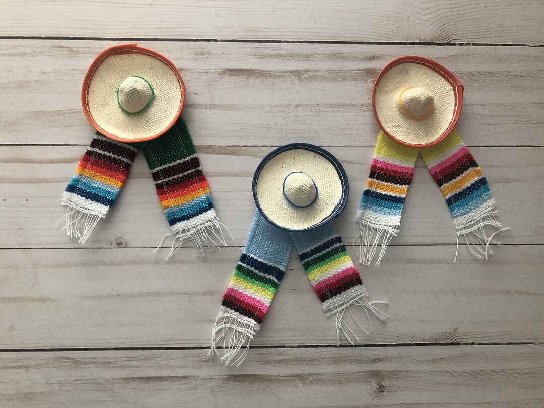 Mini Mexican Sarape Serape Party Favor Ribbon Fabric With Hat Set of 6 ...
