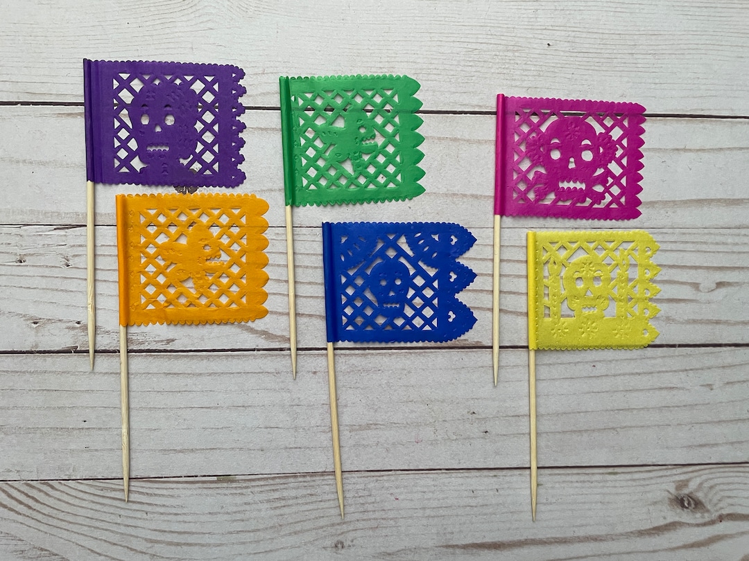 Mini Papel Picado Flags on a Stick Mexican Day of the Dead Skulls ...