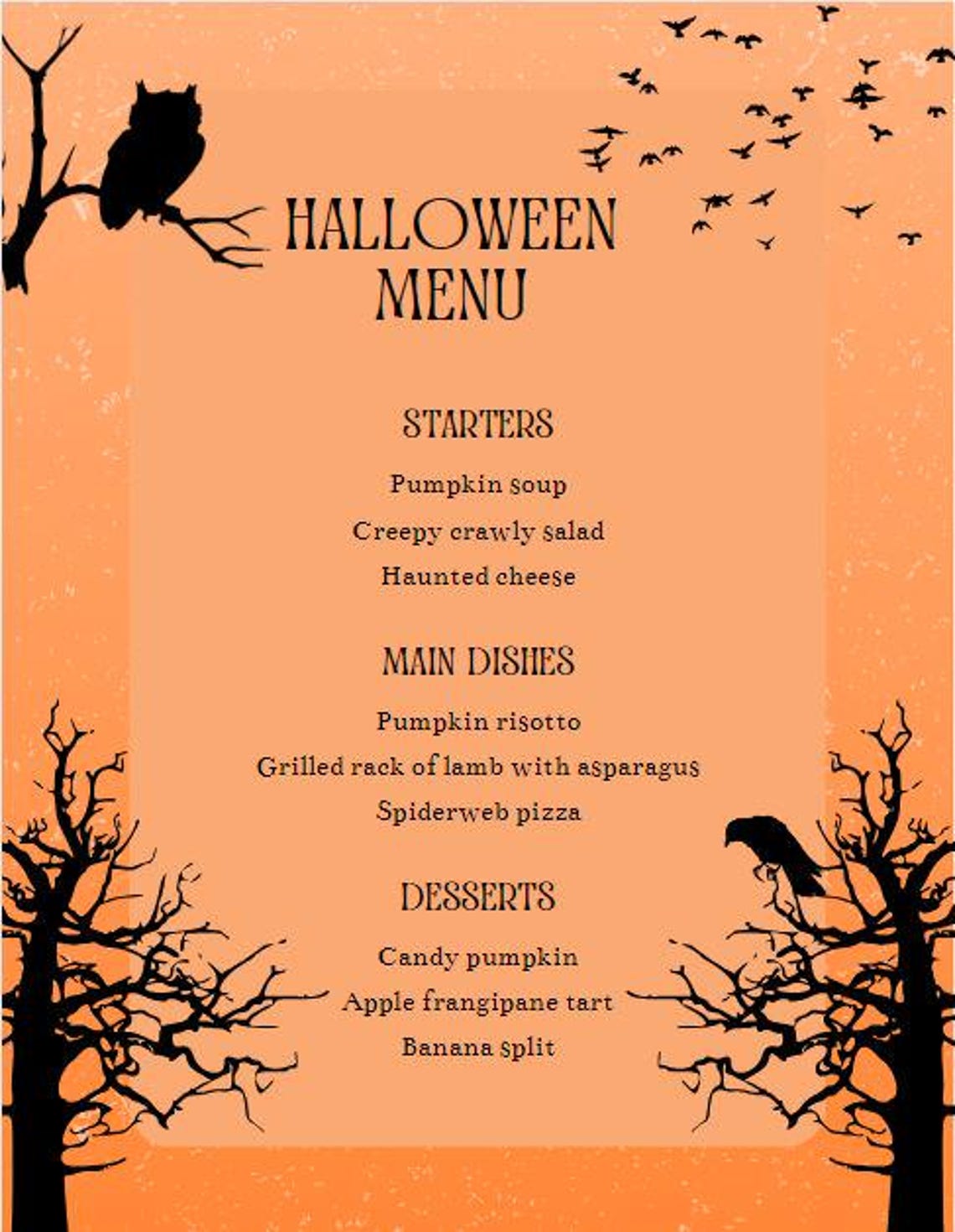 Halloween Menu Template, Customisable - Etsy
