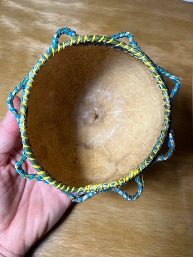 Sweetgrass-rimmed Gourd Basket - Etsy
