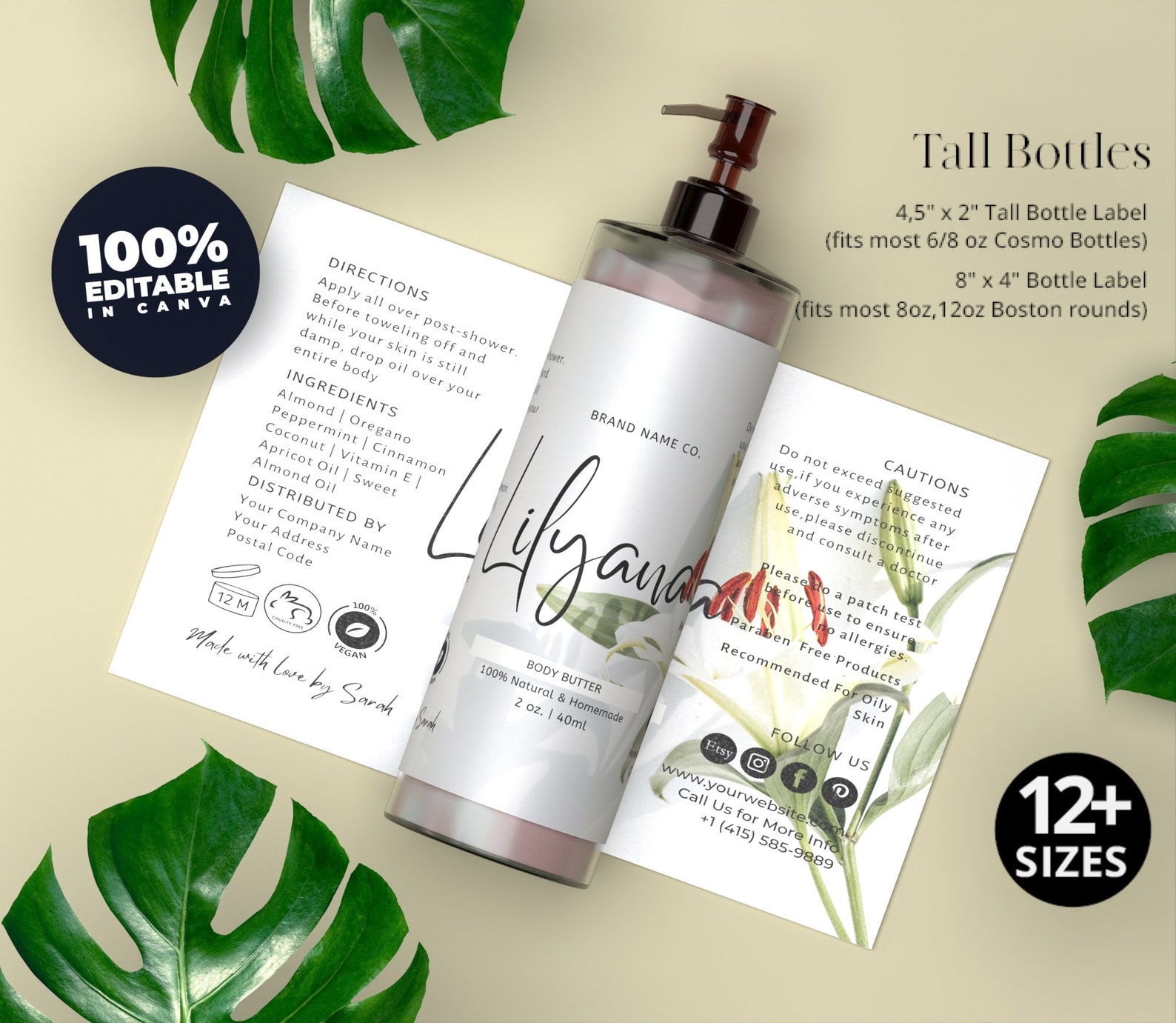 100% Editable Body Product Label Templates Vanilla Body - Etsy