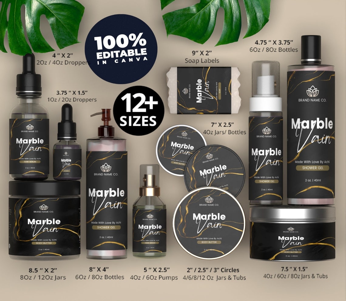 Marble Vain DIY 100% Editable Product Label Templates body - Etsy