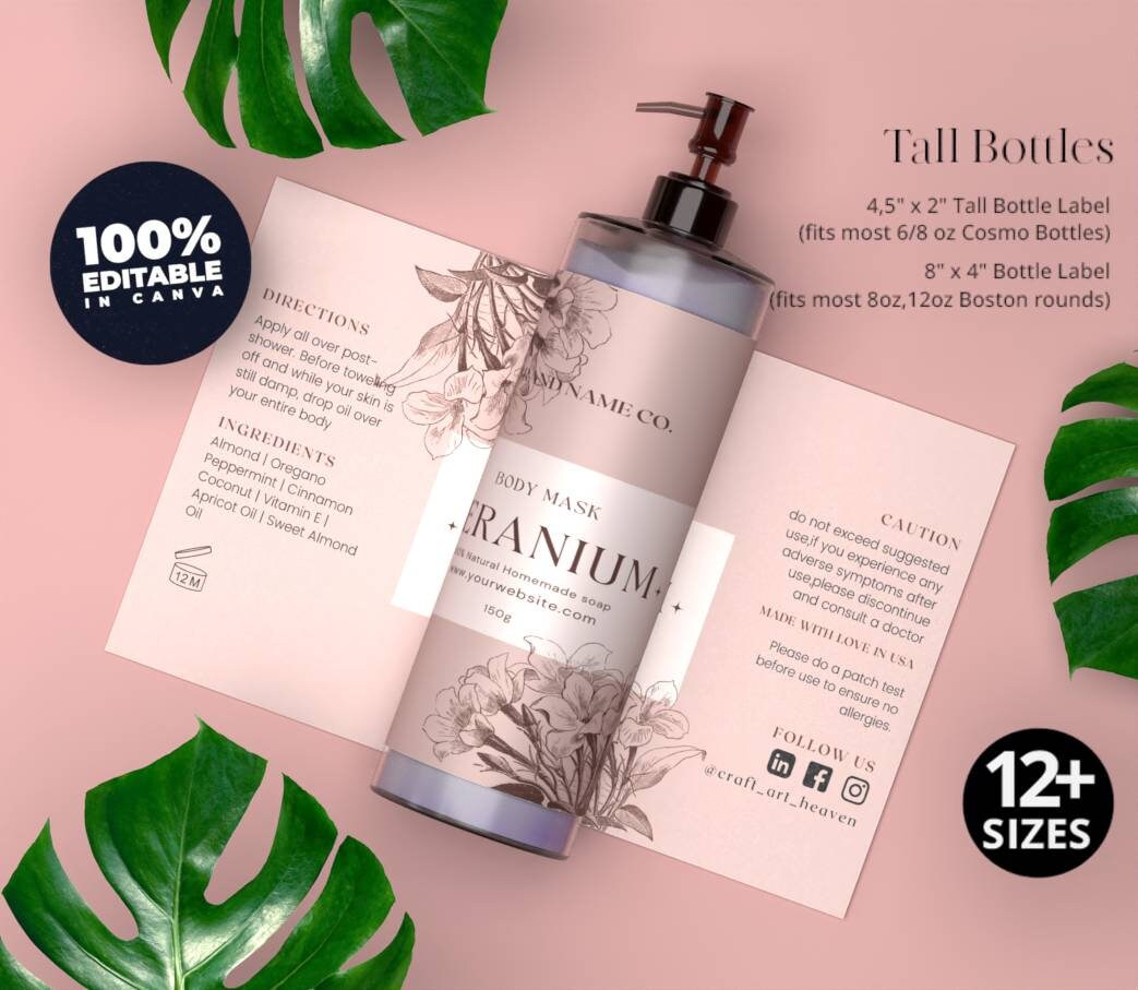 DIY 100% Editable Product Label Templates Shampoo Bottle - Etsy