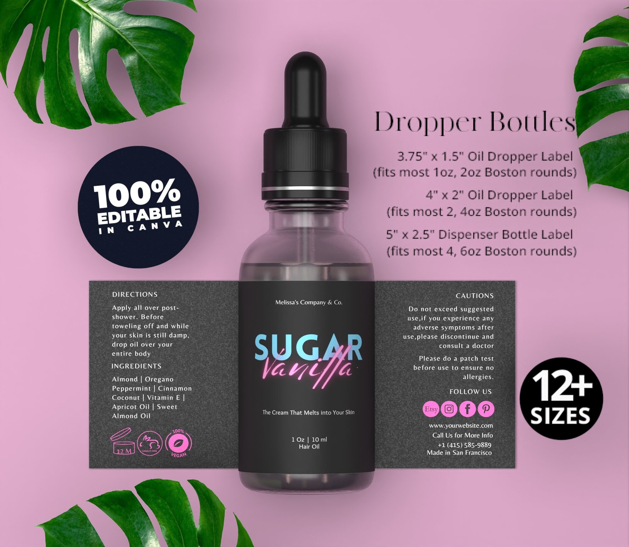 Fully Editable Body Product Label Template Bundle Body Butter, Body Oil ...