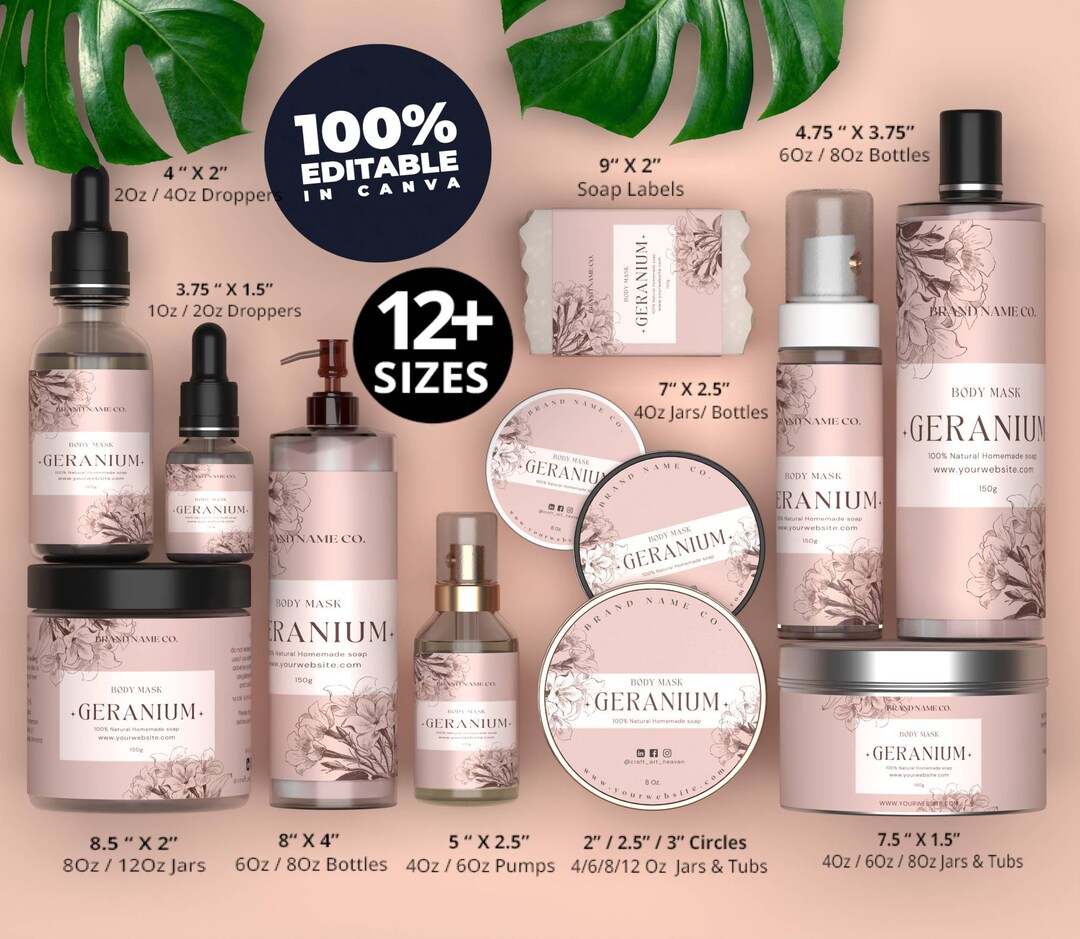 GERANIUM - 100% Editable Body Product Label Templates - Body Butter ...