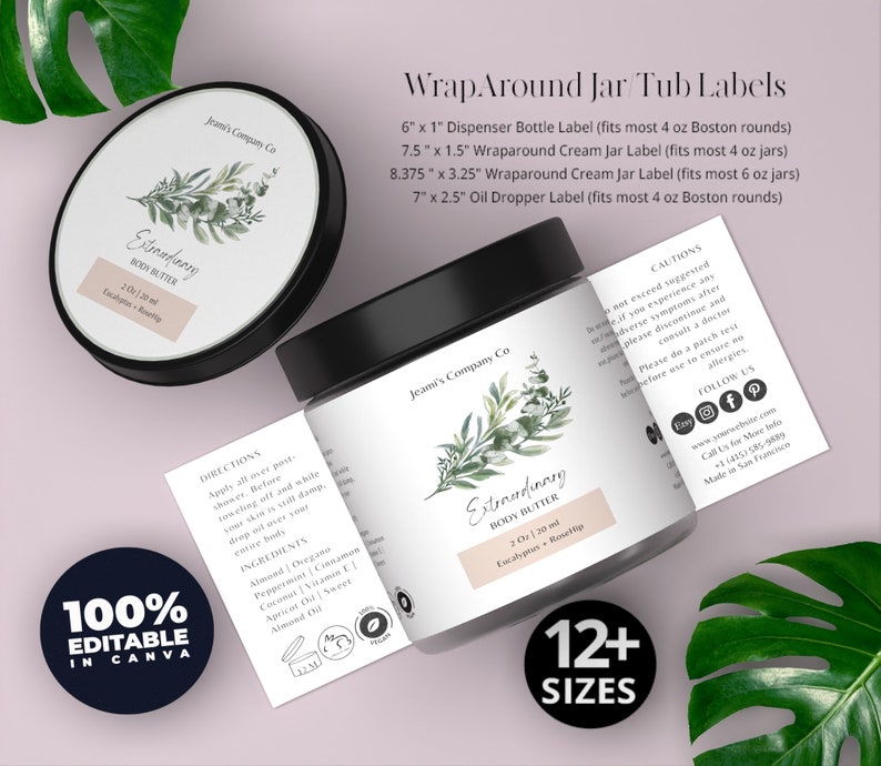Eucalyptus DIY 100% Editable Product Label Templates body Butter, Body ...
