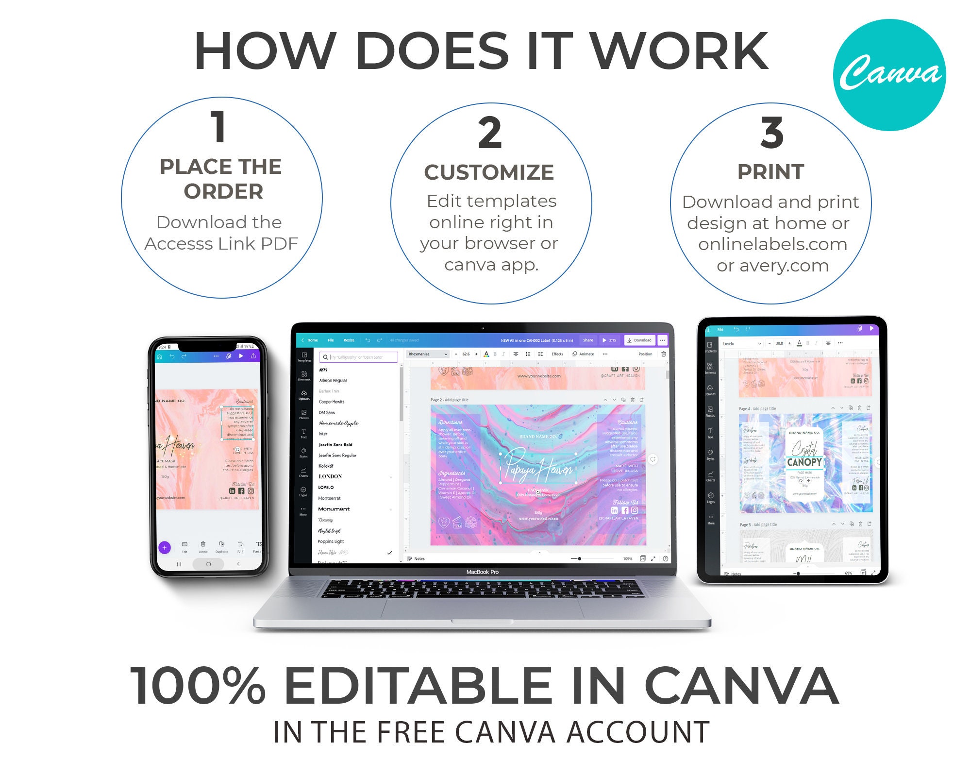 100% Editable Body Product Label Templates Vanilla Body - Etsy
