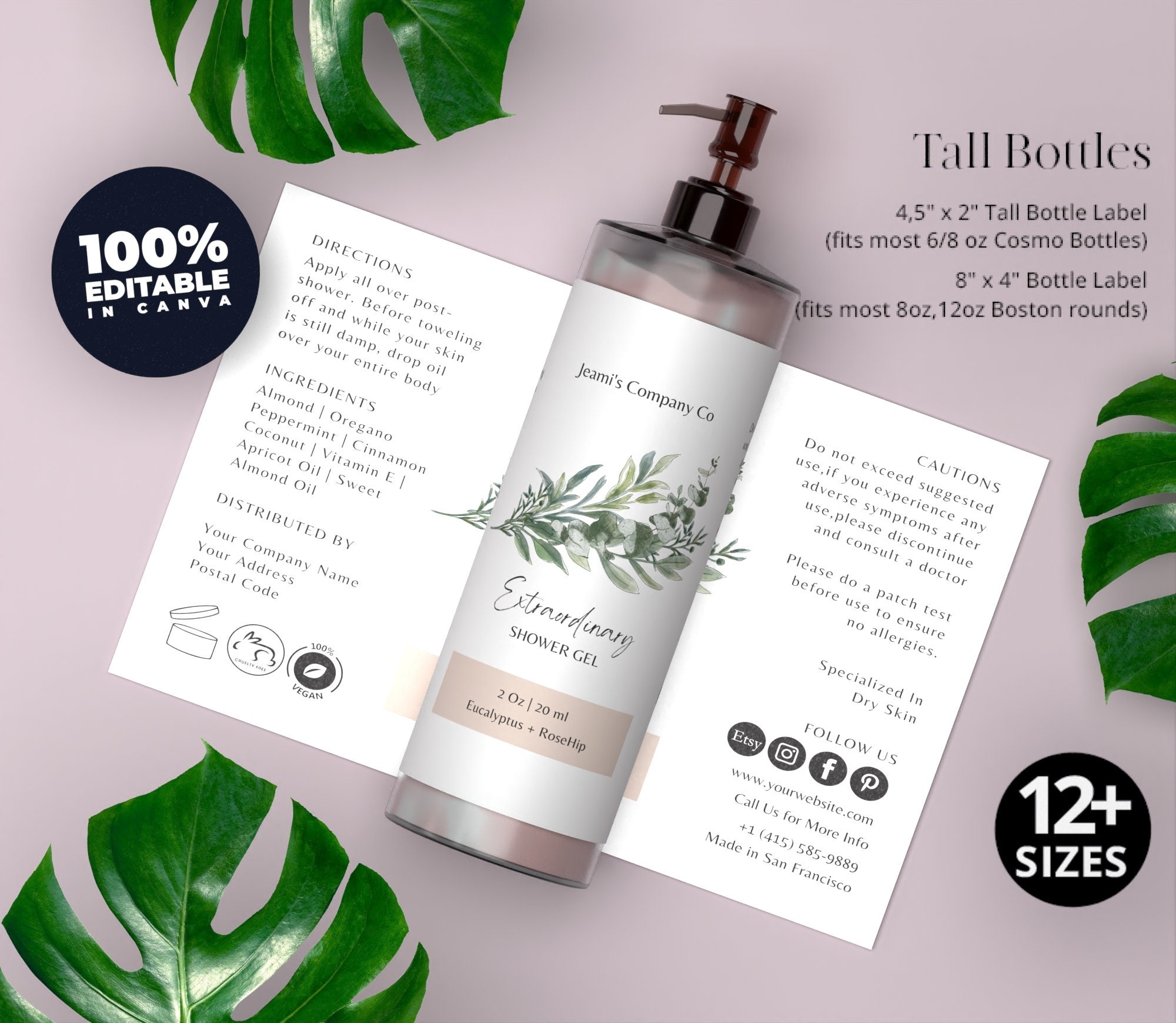 Eucalyptus DIY 100% Editable Product Label Templates body Butter, Body ...