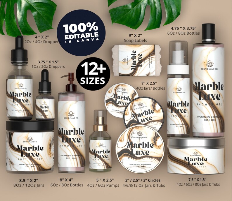 Marble Luxe DIY 100% Editable Product Label Templates body - Etsy