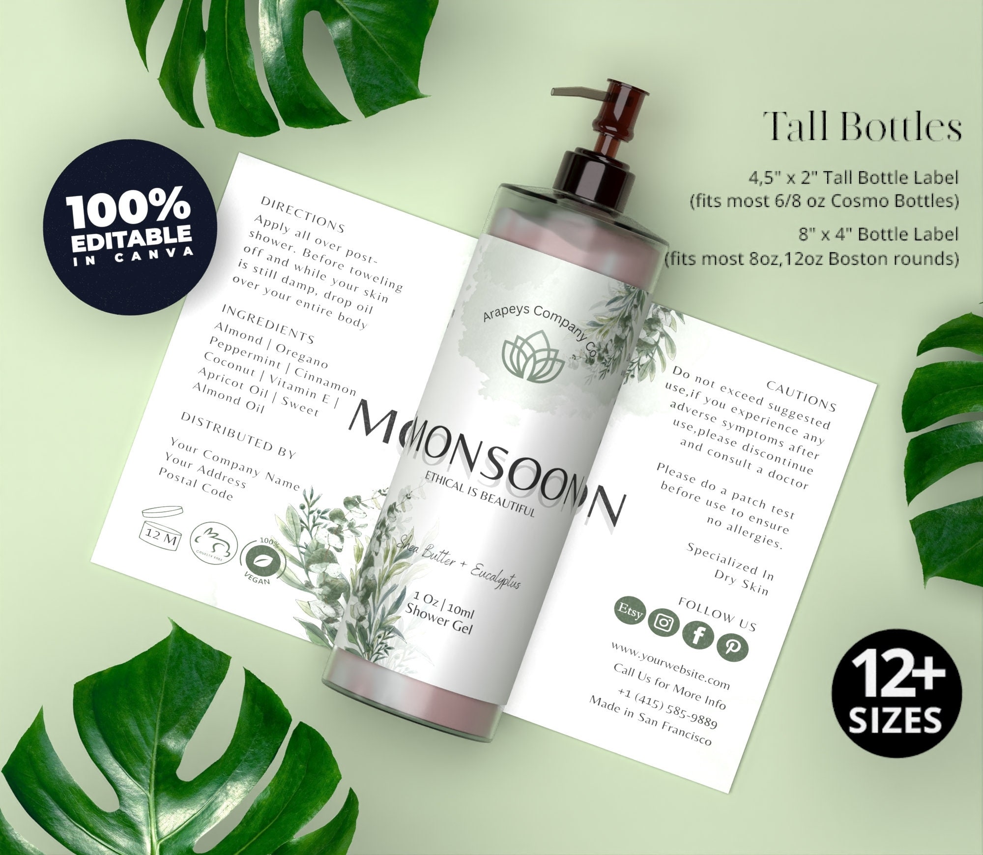 100% Editable Body Product Label Templates Eucalyptus Body Butter, Body ...