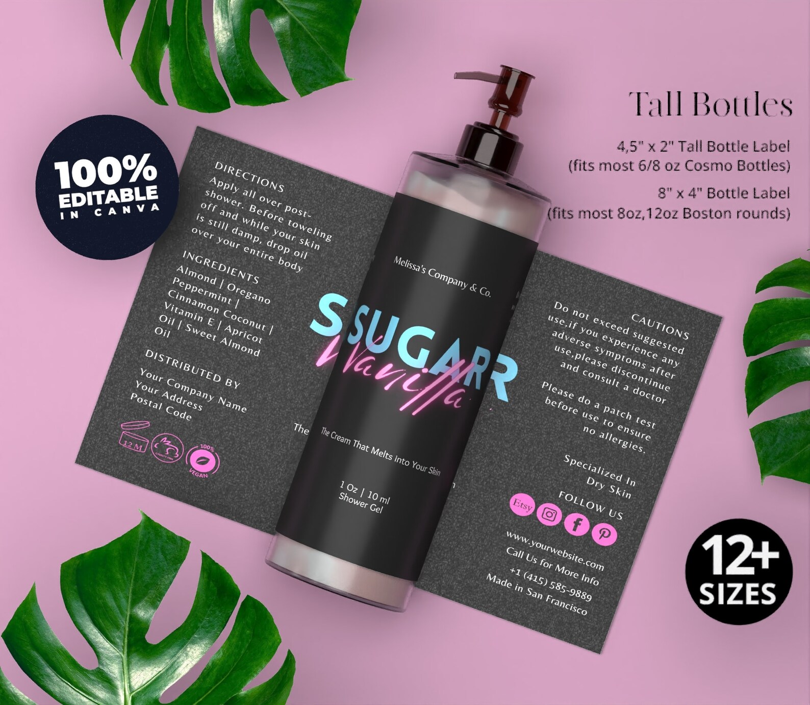 Fully Editable Body Product Label Template Bundle Body Butter, Body Oil ...