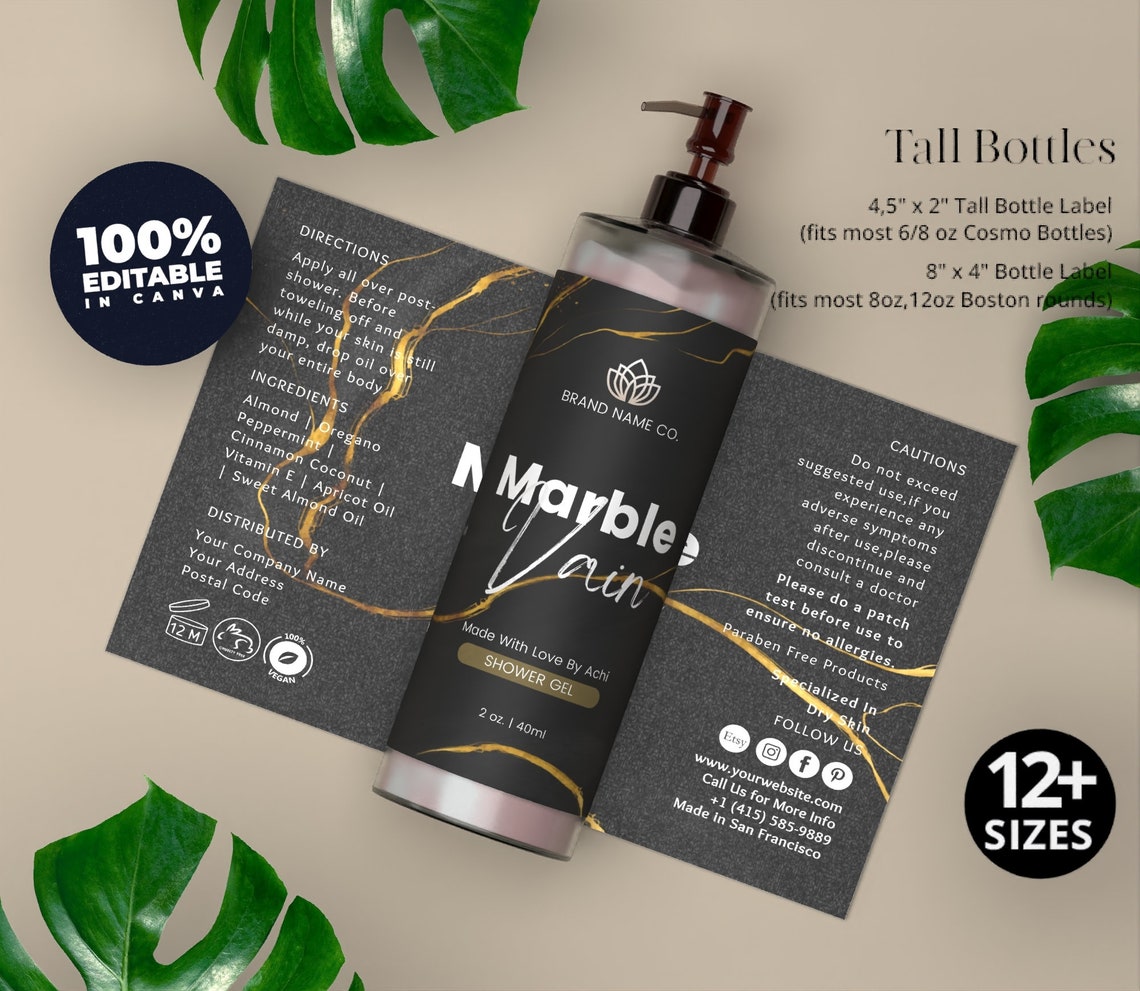 Marble Vain DIY 100% Editable Product Label Templates body - Etsy
