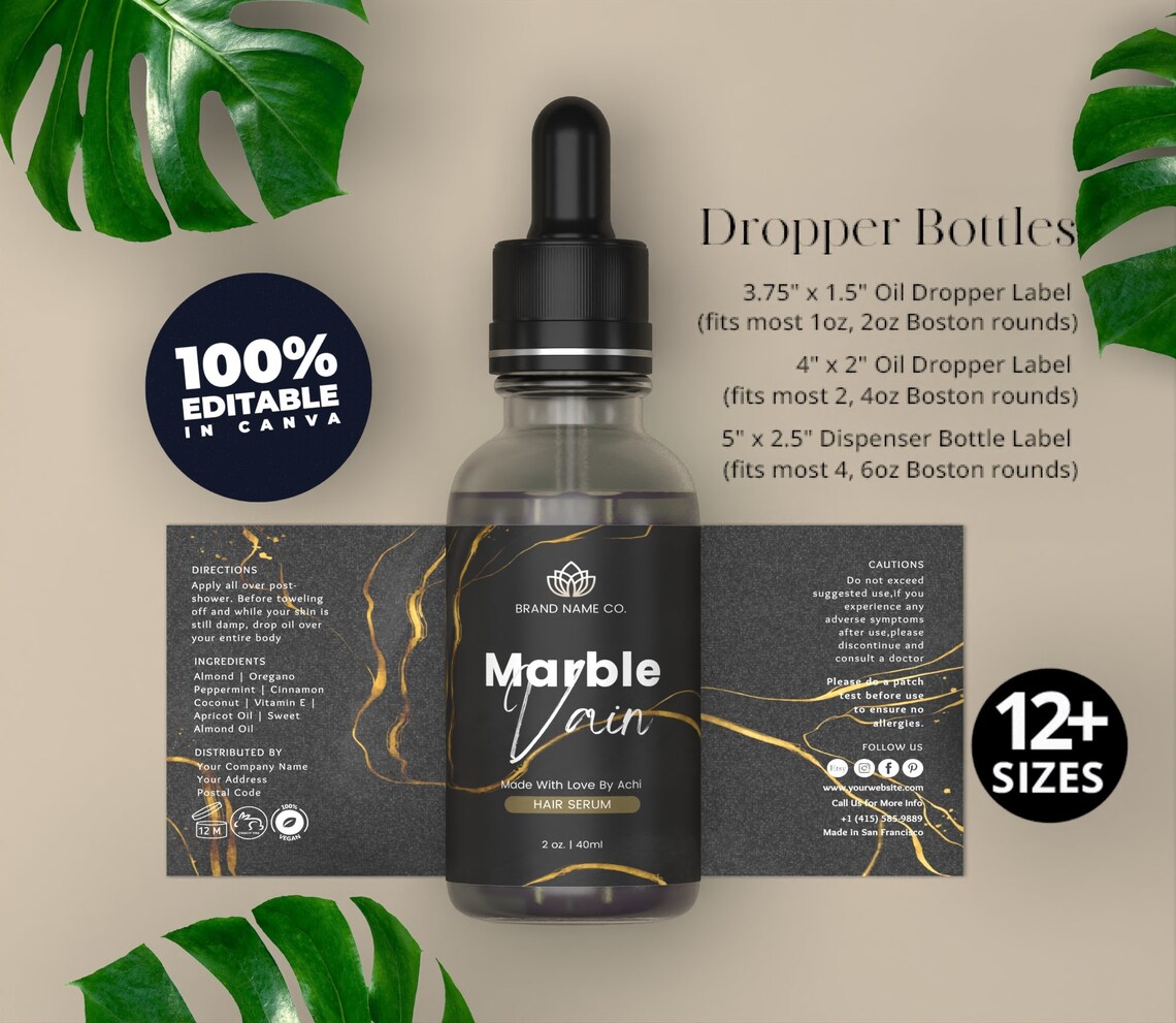 Marble Vain DIY 100% Editable Product Label Templates body - Etsy