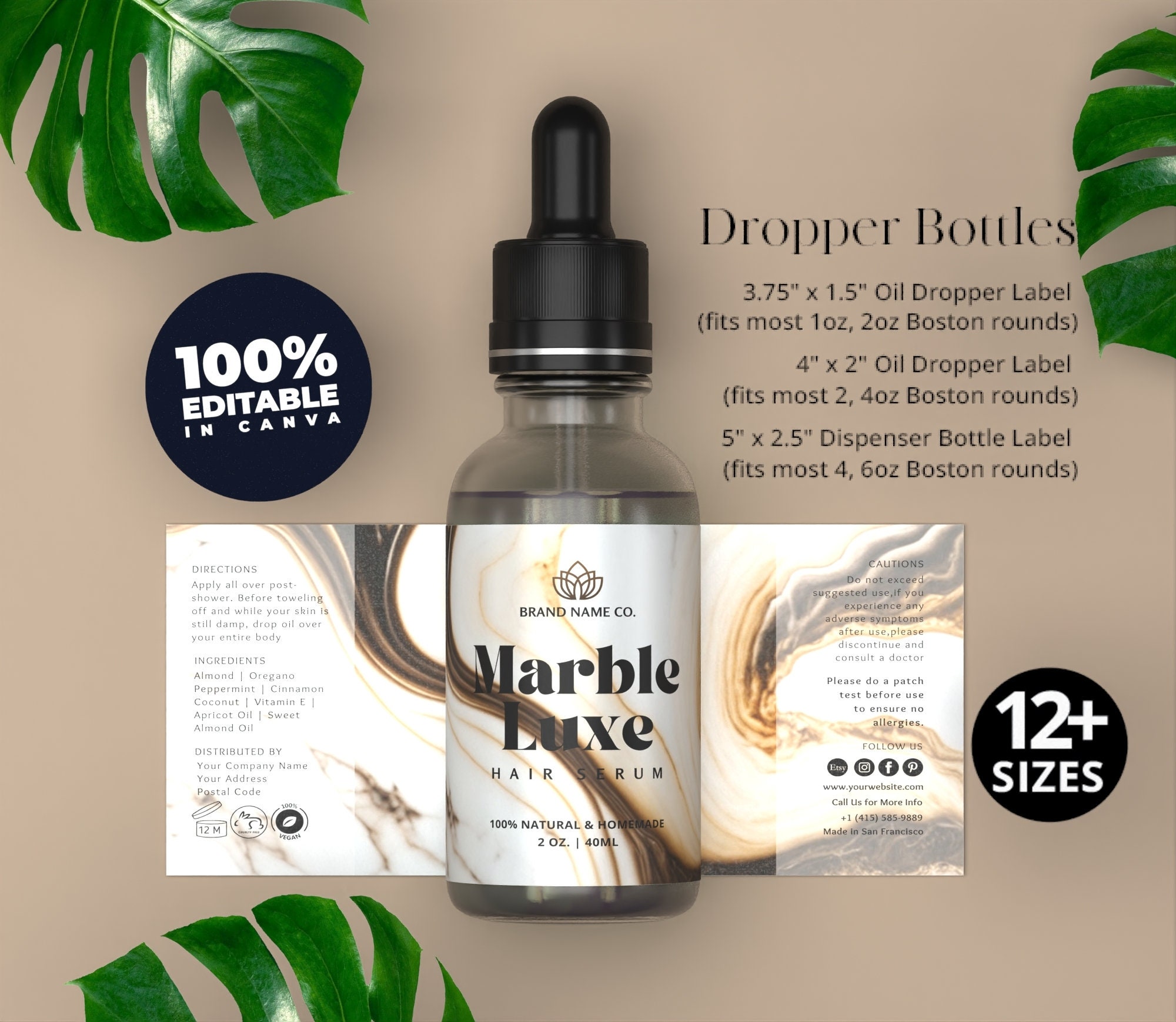 Marble Luxe DIY 100% Editable Product Label Templates body - Etsy