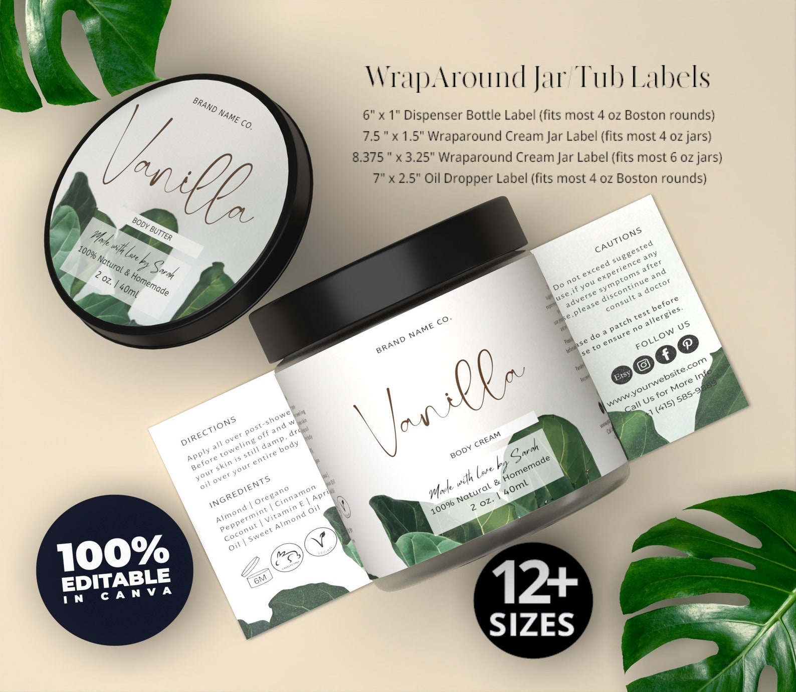 100% Editable Body Product Label Templates Vanilla Body - Etsy