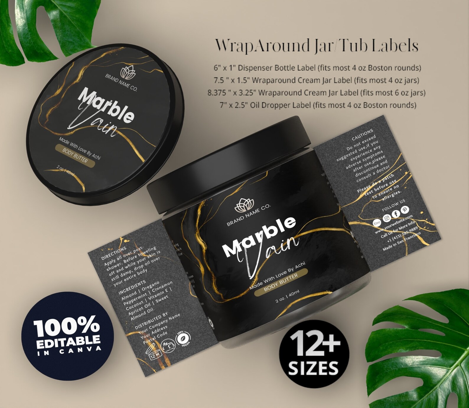 Marble Vain DIY 100% Editable Product Label Templates body - Etsy
