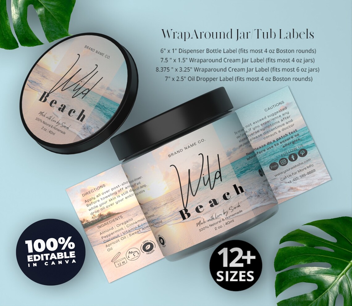 Wild Beach 100% Editable Cosmetic Product Label Templates Body Butter ...