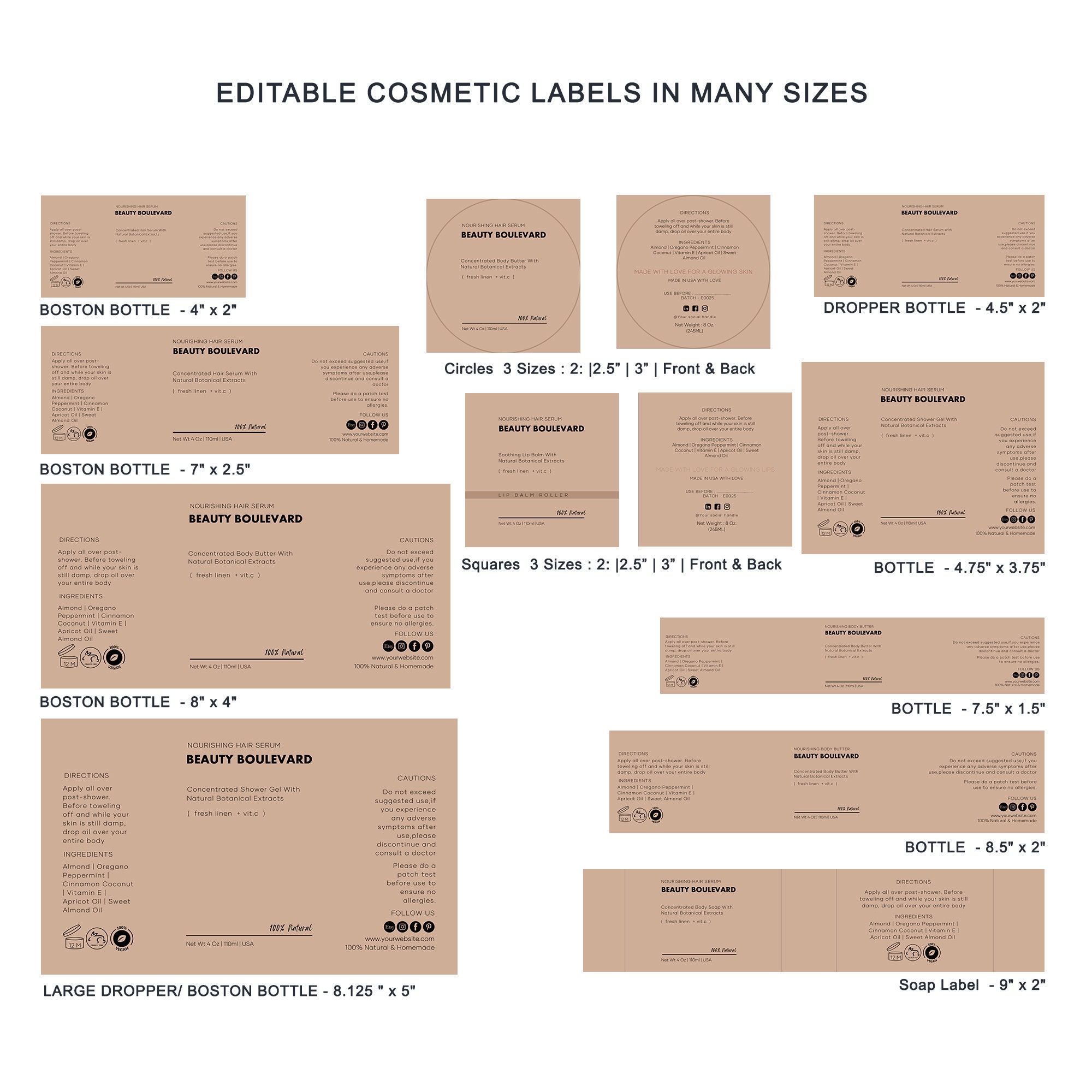 Minimalist Editable Cosmetic Label Template Bundle, Product Label ...