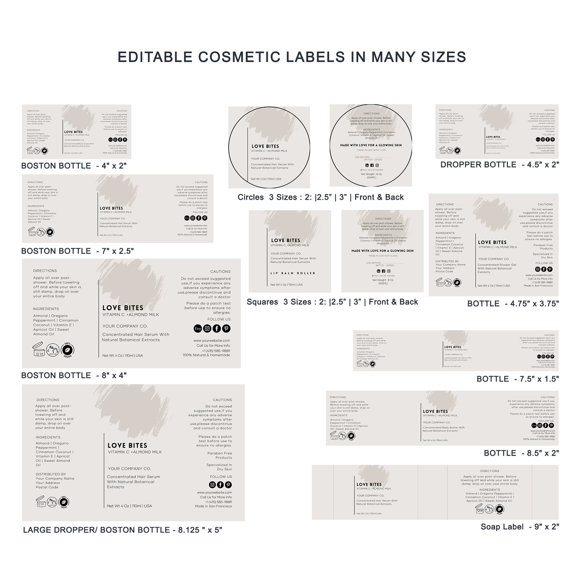 Love Bites - Editable Cosmetic Label Templates, Custom Body Product ...