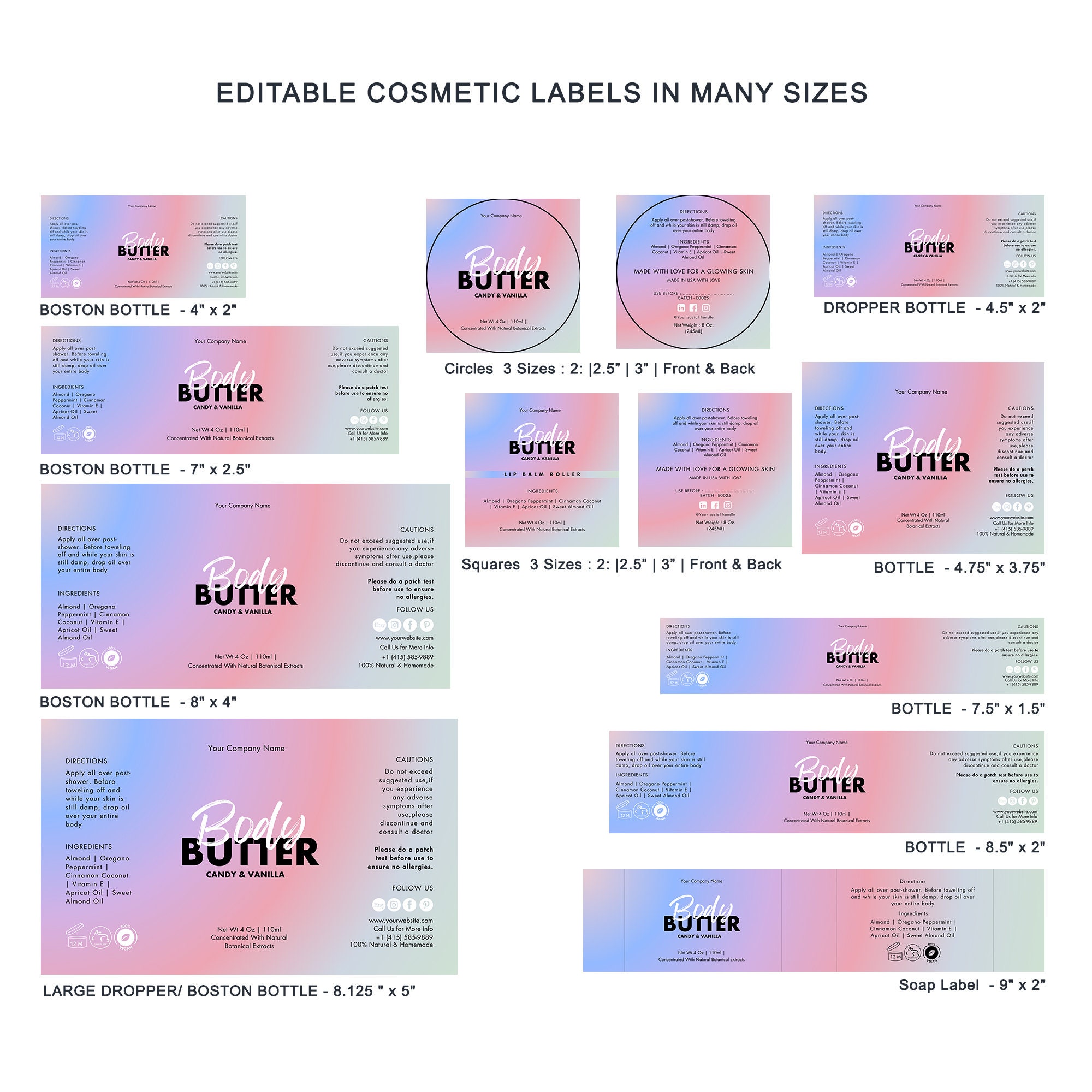 Modern Editable Cosmetic Label Template Bundle, Product Label Template ...