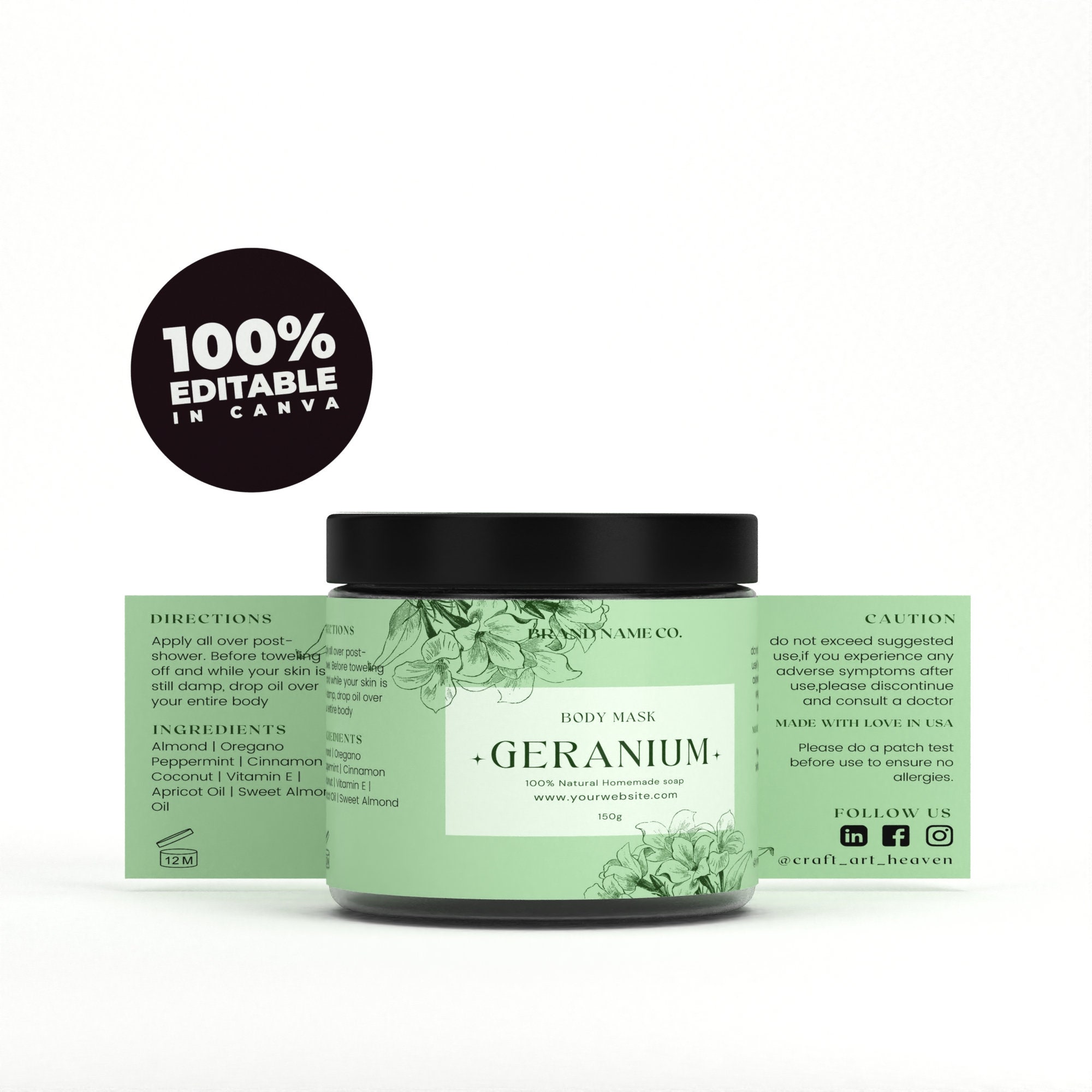 Fully Editable Body Product Jar Label, DIY Wrap-around Jar Label, Body ...