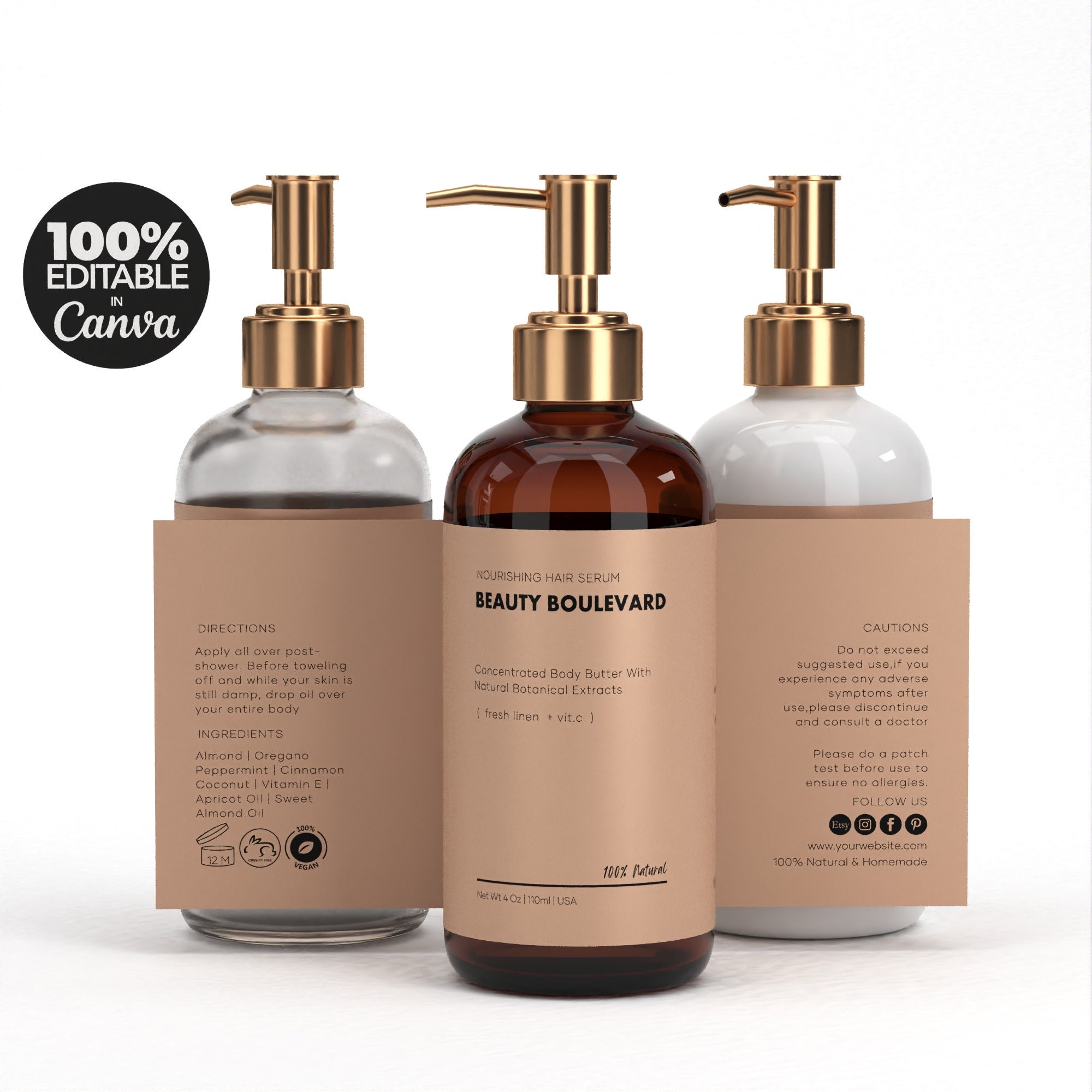 Minimalist Editable Cosmetic Label Template Bundle, Product Label ...