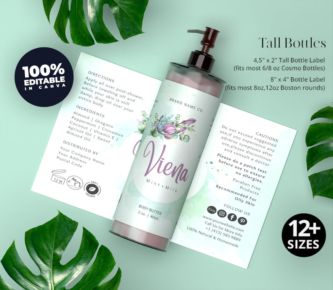 100% Editable Body Product Label Templates Vanilla Body - Etsy
