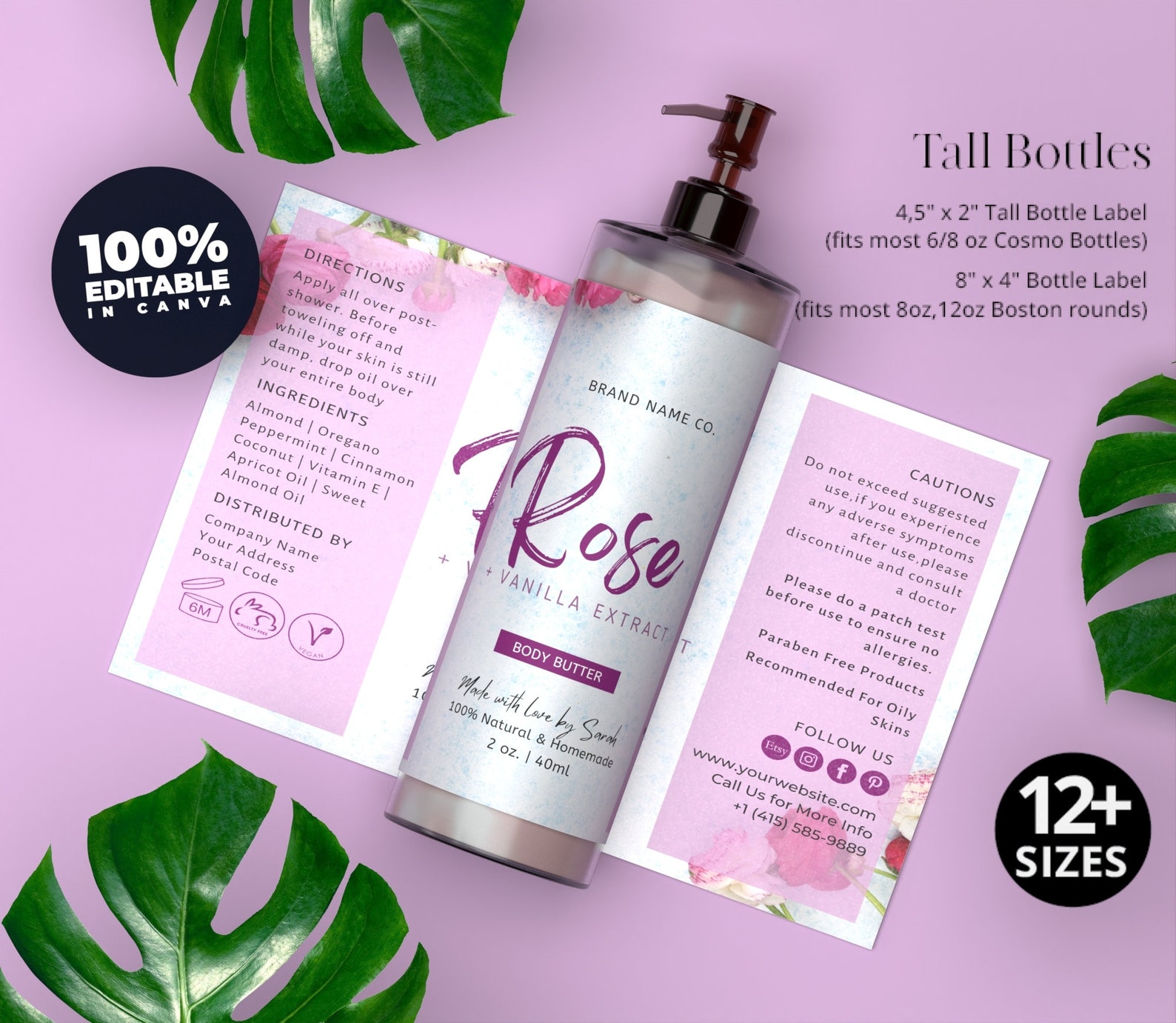 100% Editable Body Product Label Templates Vanilla Body - Etsy