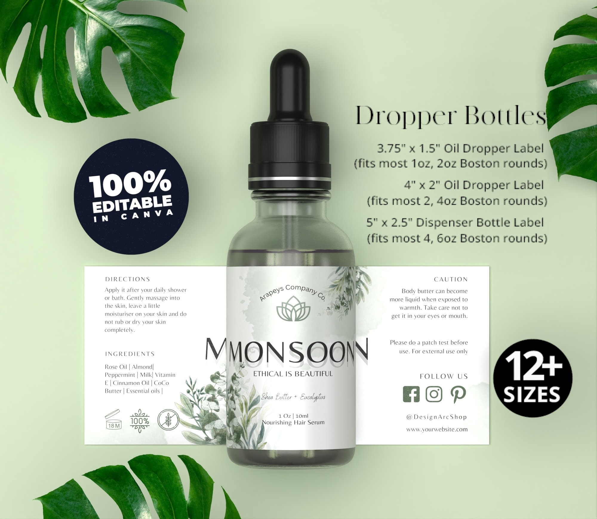 100% Editable Body Product Label Templates Eucalyptus Body Butter, Body ...