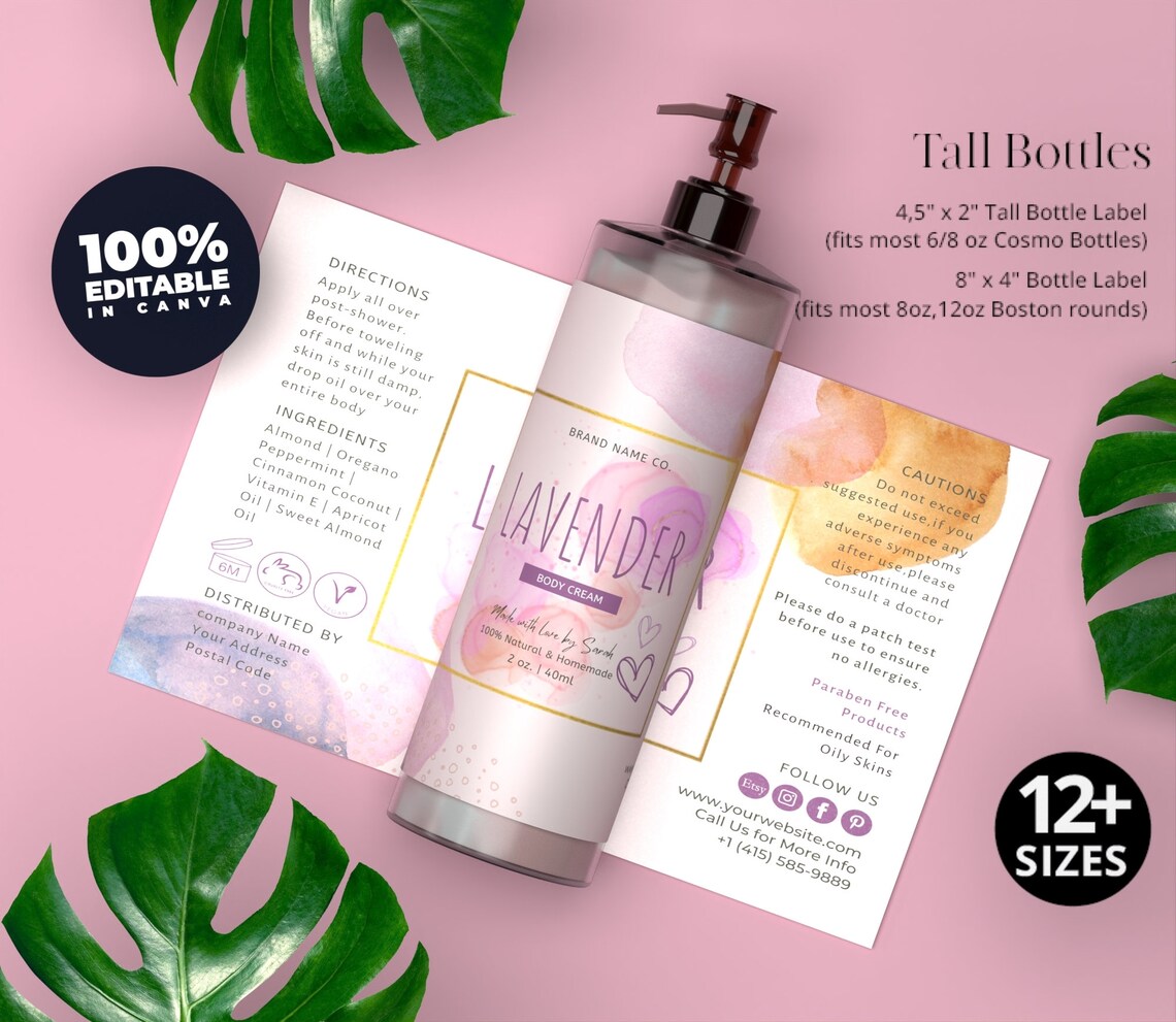 100% Editable Body Product Label Templates Lavender Body - Etsy