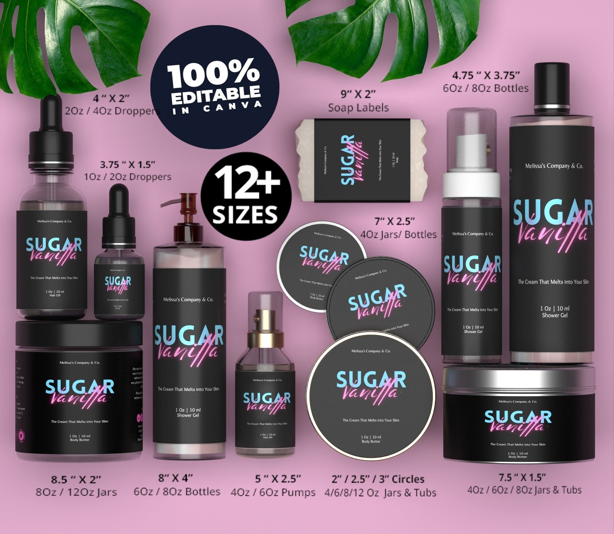 Fully Editable Body Product Label Template Bundle Body Butter, Body Oil ...