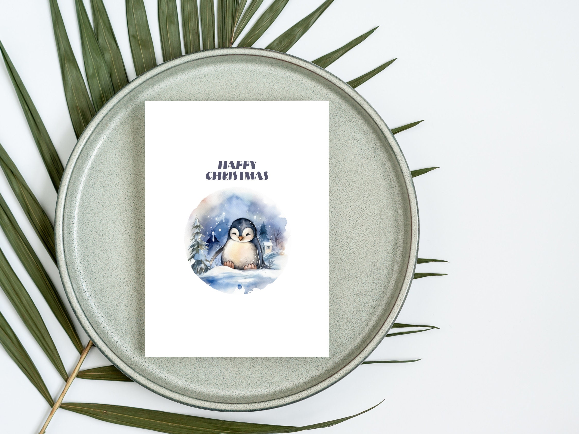 PRINTABLE Penguin Christmas Card Watercolor Holiday for Family ...