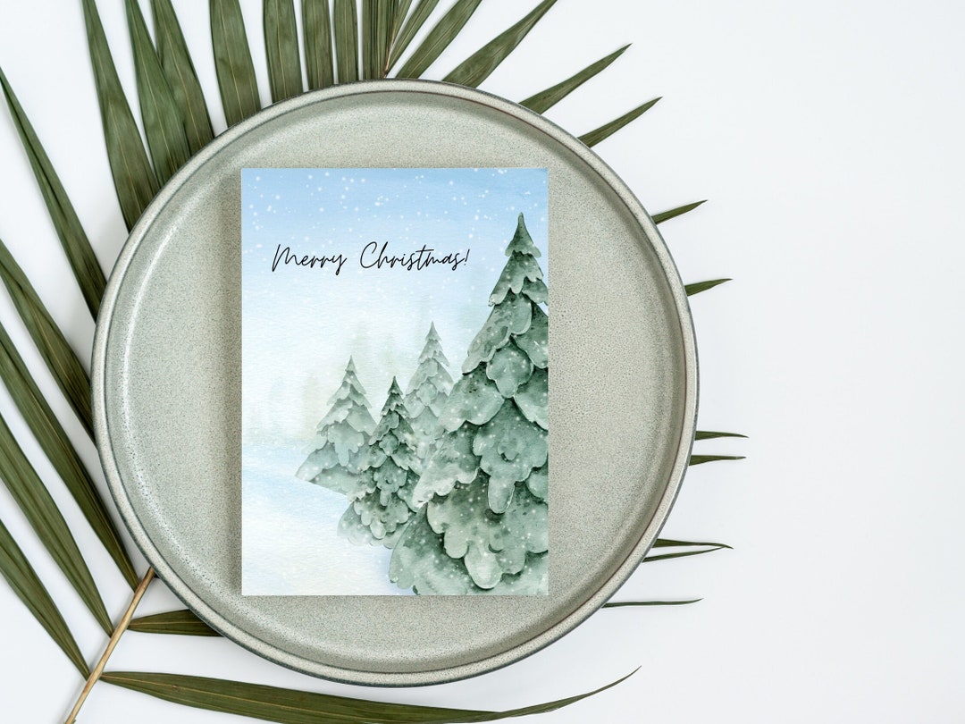 PRINTABLE Christmas Tree Card | Green Watercolor Holiday for Family ...