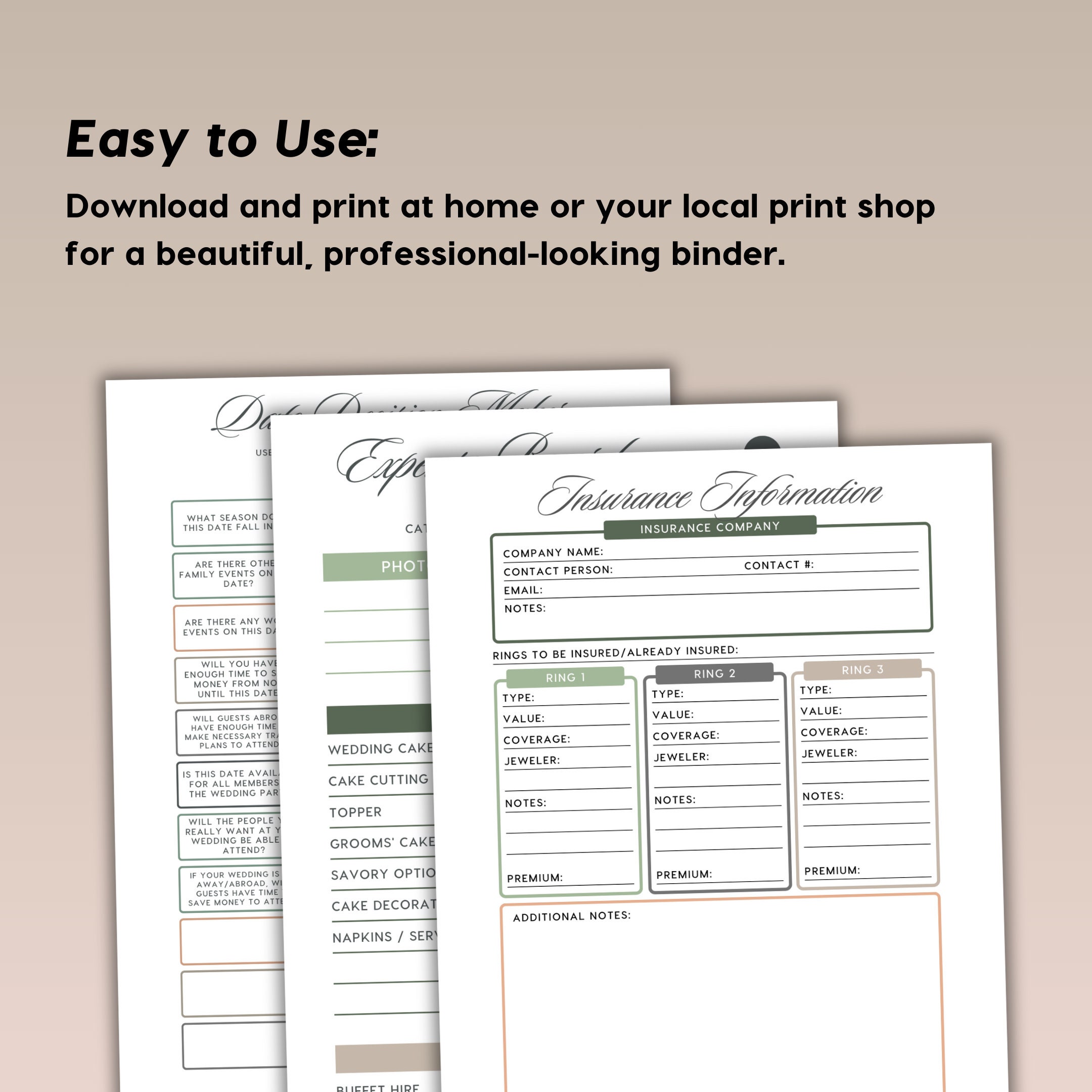 Printable Wedding Binder | Sage Green Wedding Planner Template Instant ...