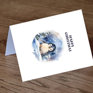 PRINTABLE Penguin Christmas Card | Watercolor Holiday for Family ...