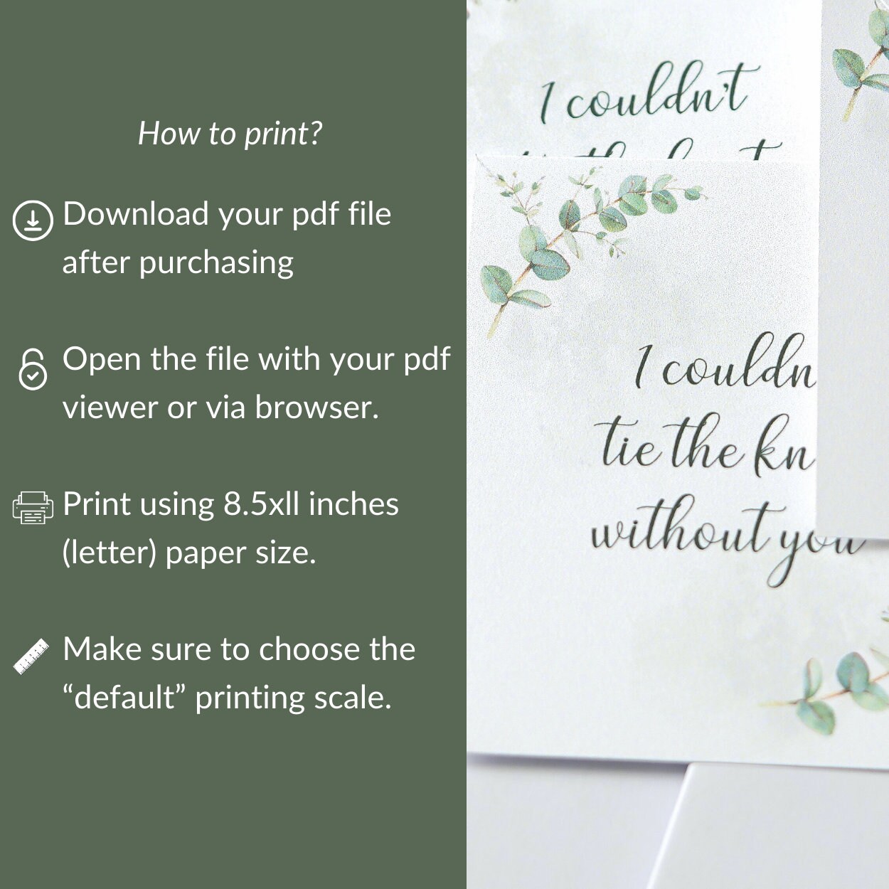 Sage Green I Couldn't Tie the Knot Without You Printable Jewelry Card ...