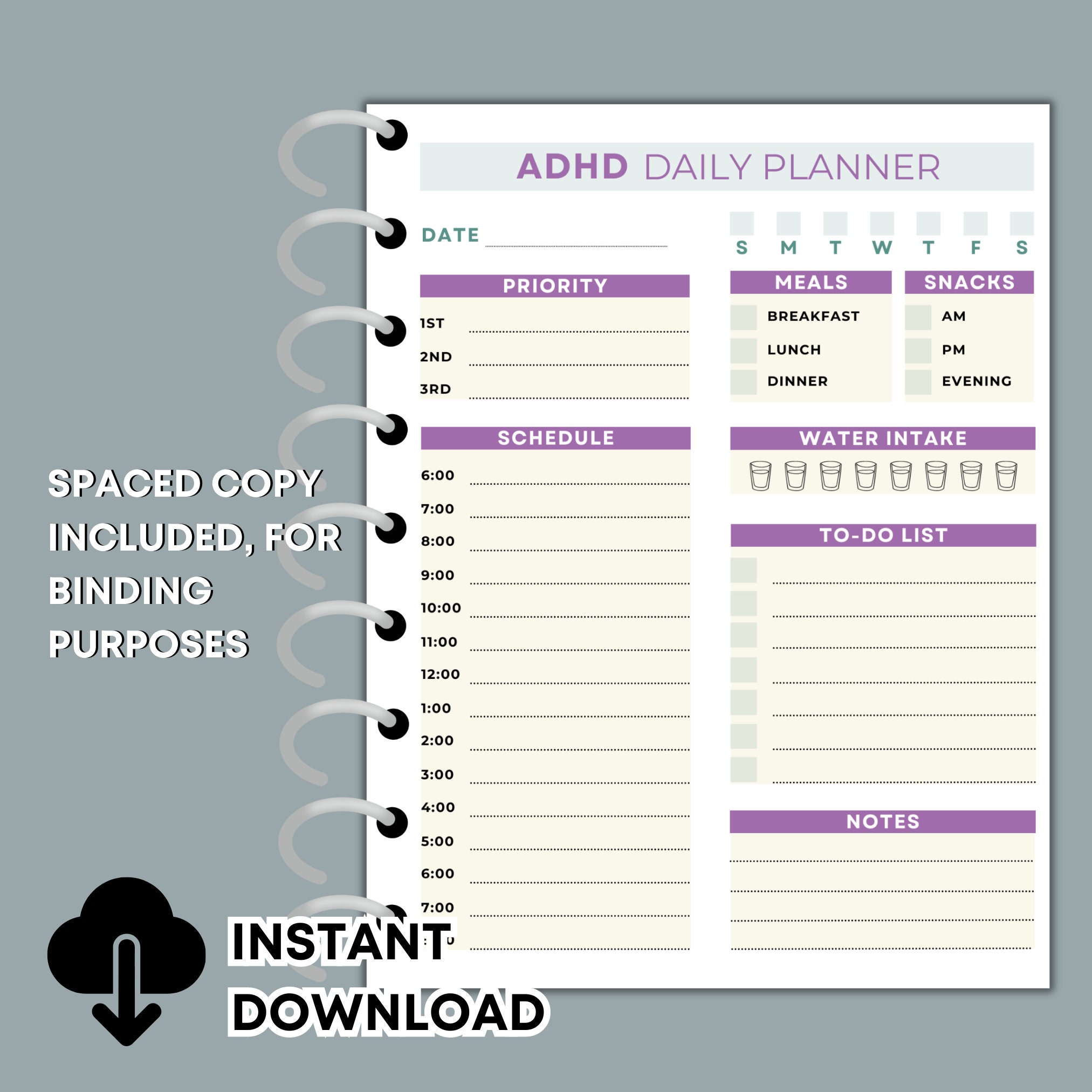 ADHD Daily Planner | A4, Letter, A5 Size | Teal & Purple | Binding ...