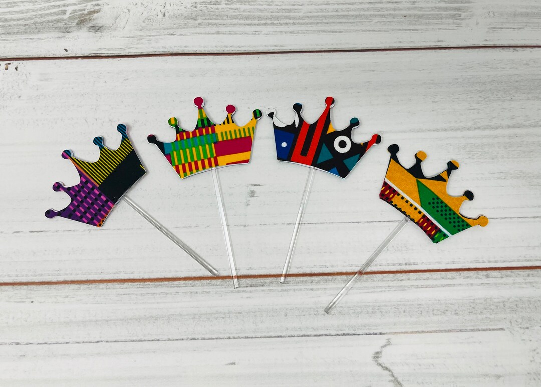 Afro Cupcake Toppers, Crown Decoration/ Kente Cupcakes Topper/ African ...